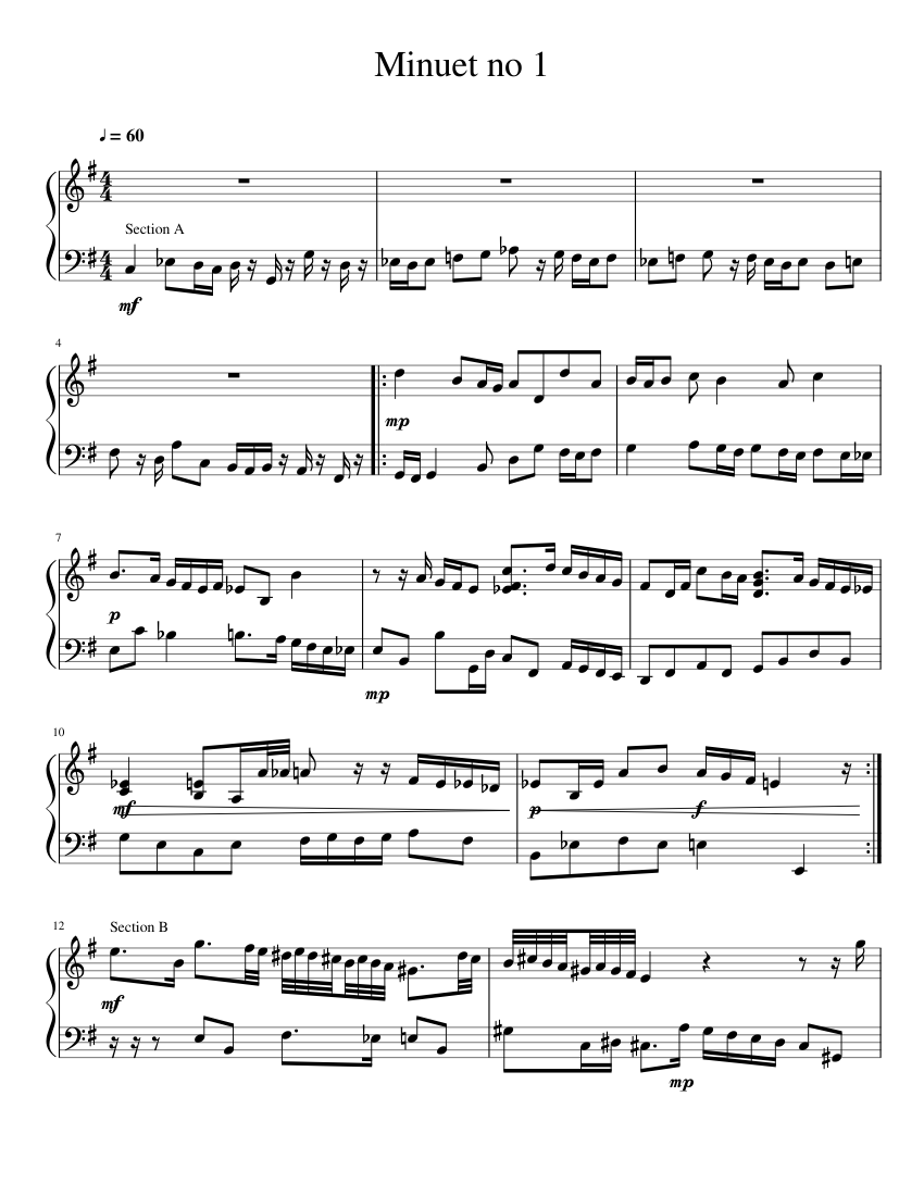 Minuet no 1 Sheet music for Piano (Solo) | Musescore.com