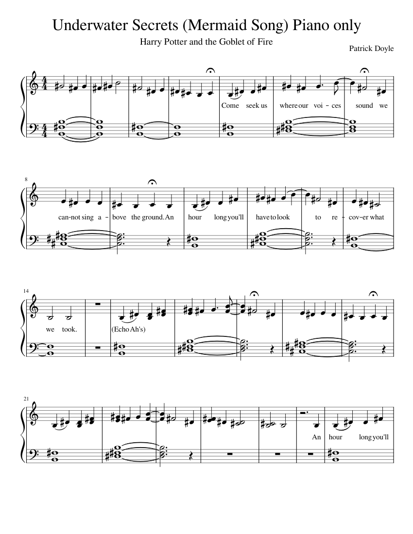 Underwater Secrets Mermaid Song Piano only - piano tutorial