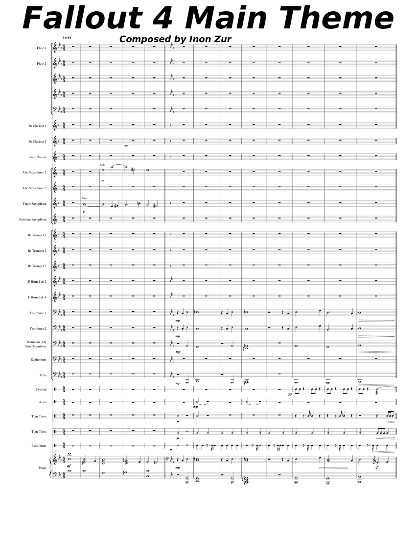 Fallout 4 Main Theme Sheet music for Piano, Trombone, Euphonium, Tuba ...