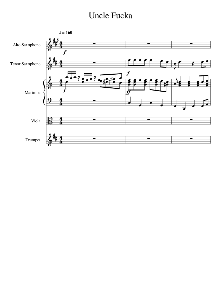 Uncle Fucka Sheet Music for Saxophone alto, Saxophone tenor, Viola ...