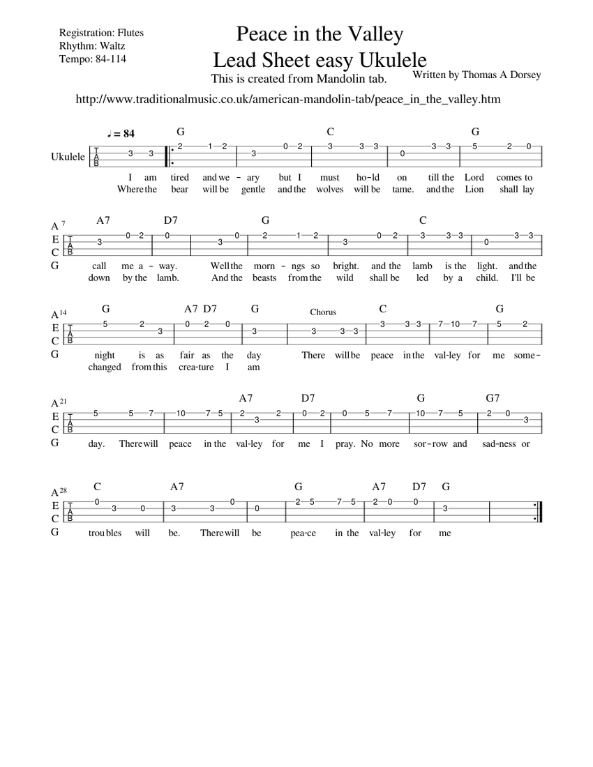Peace in the valley Ukulele Sheet music for Ukulele (Solo) | Musescore.com