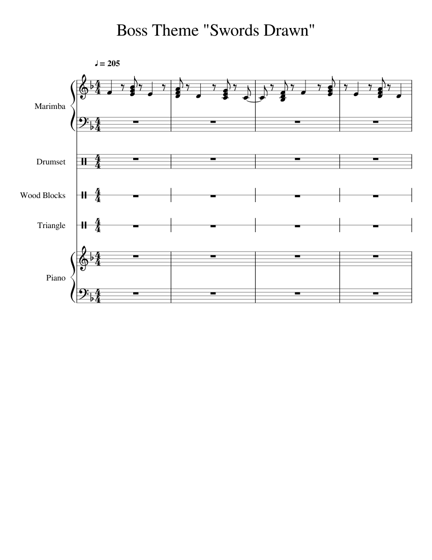 Boss Theme: Swords Drawn Sheet music for Piano, Drum group, Marimba ...