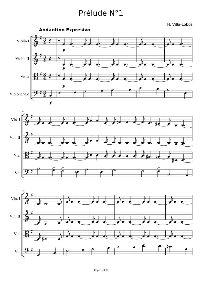 Prelude No. 1 – Heitor Villa-Lobos Prélude N°1 Sheet Music for Violin ...