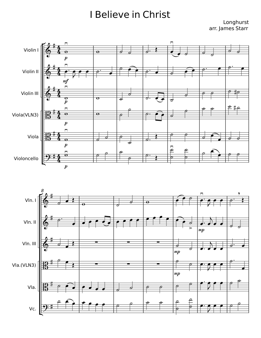 I believe in christ - John Longhurst Sheet music for Violin, Viola ...