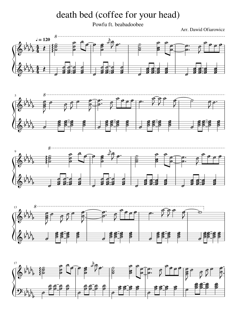Powfu ft. beabadoobee - death bed (coffee for your head) Sheet Music for Piano (Solo) Easy ...