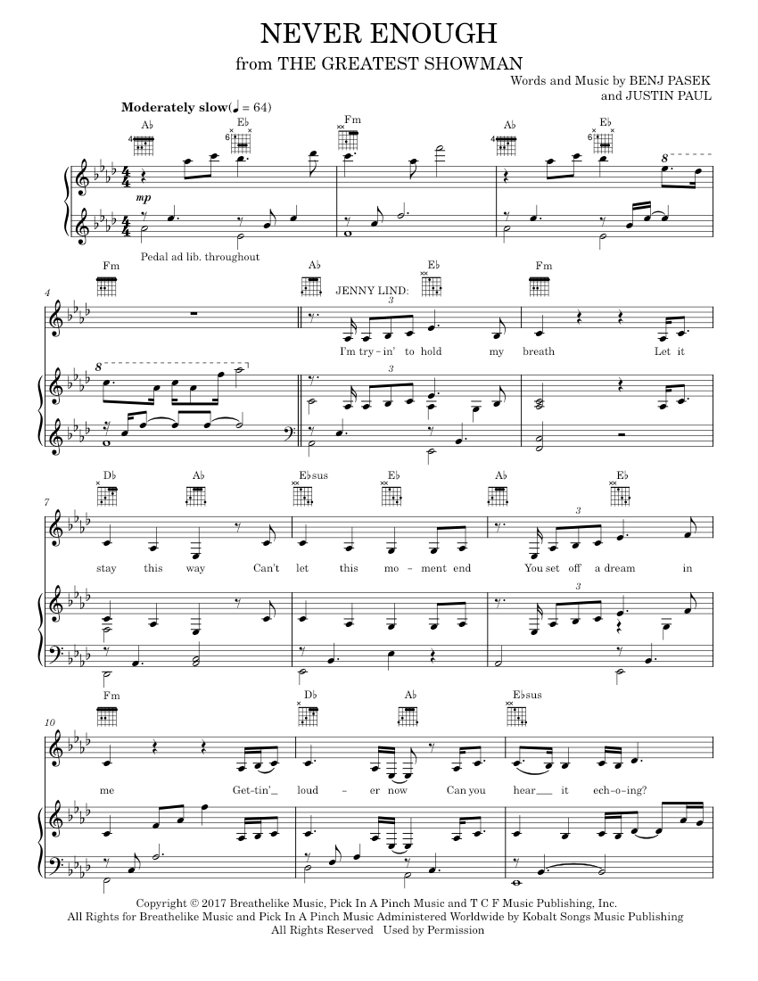 Play Official version of Never Enough Sheet Music by Benj Pasek and ...