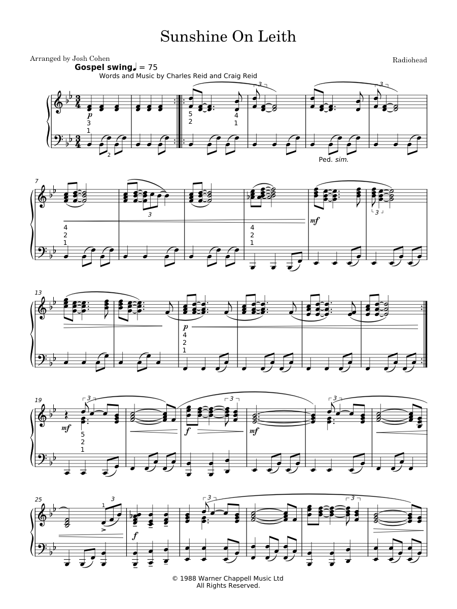 Sunshine On Leith Sheet Music For Piano By The Proclaimers Official Sunshine On Leith Sheet Music For Piano By The Proclaimers Official