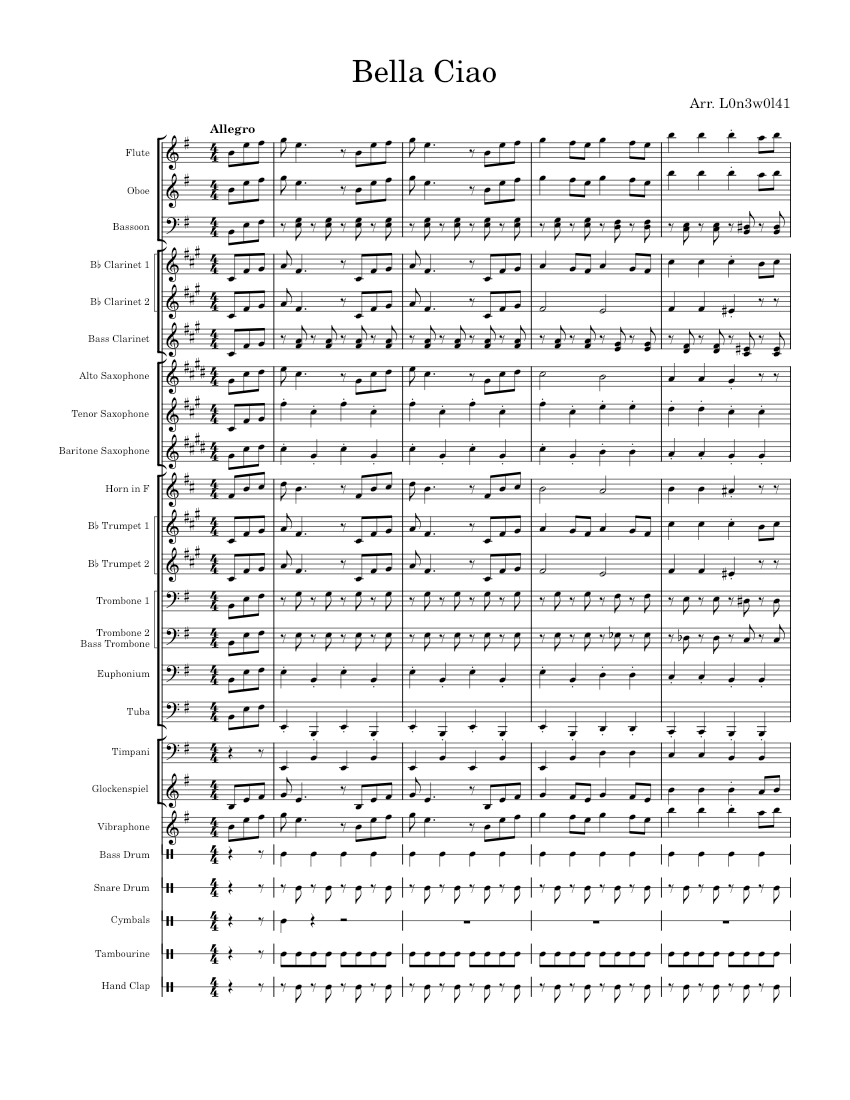Bella ciao – Misc Traditional Bella ciao Sheet music for Trombone, Tuba, Flute, Oboe & more ...