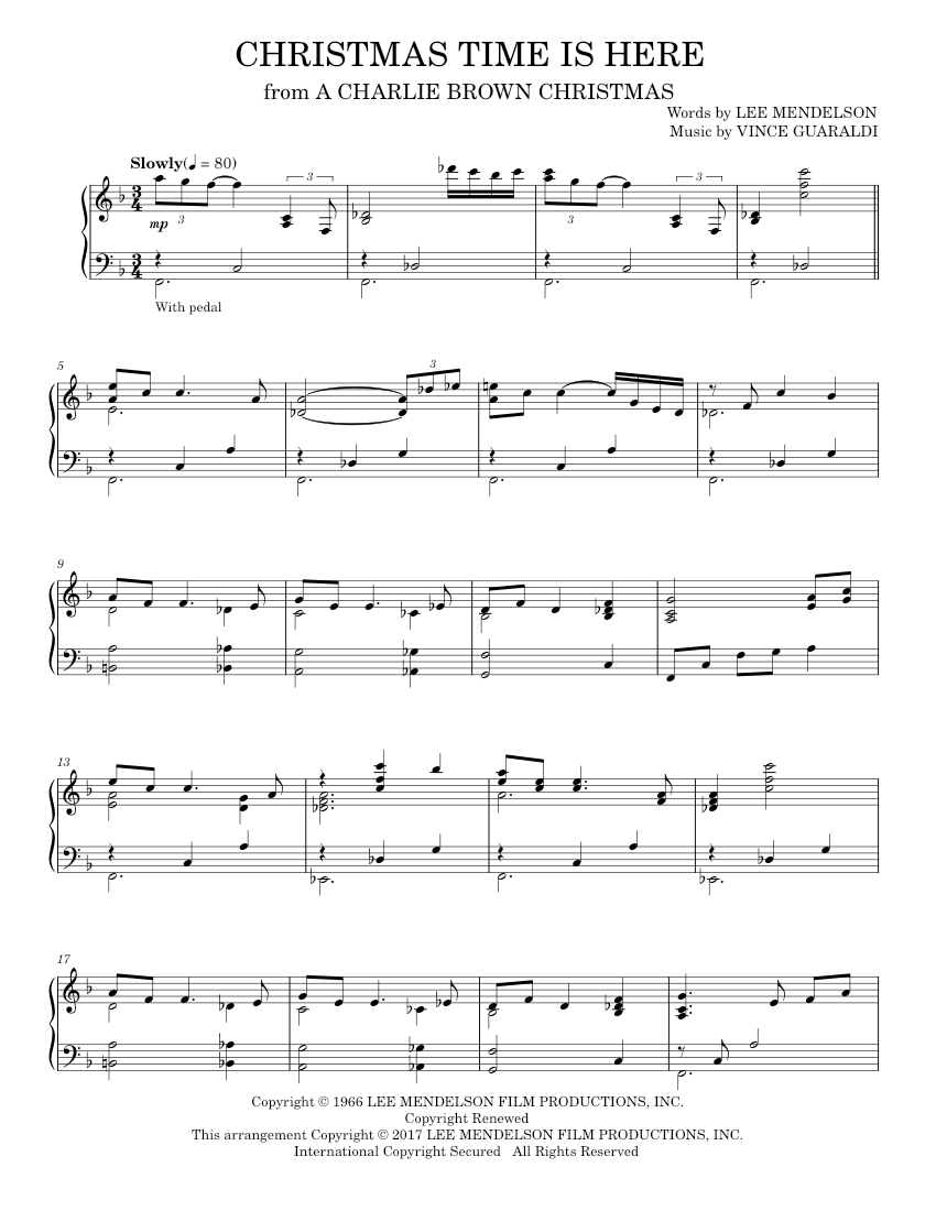 Play Official version of Christmas time is here Sheet Music by Vince Guaraldi for Piano ...