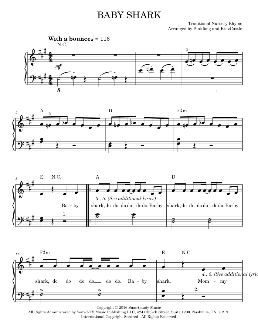 Baby Shark Sheet music for Piano by PINKFONG Official | MuseScore.com