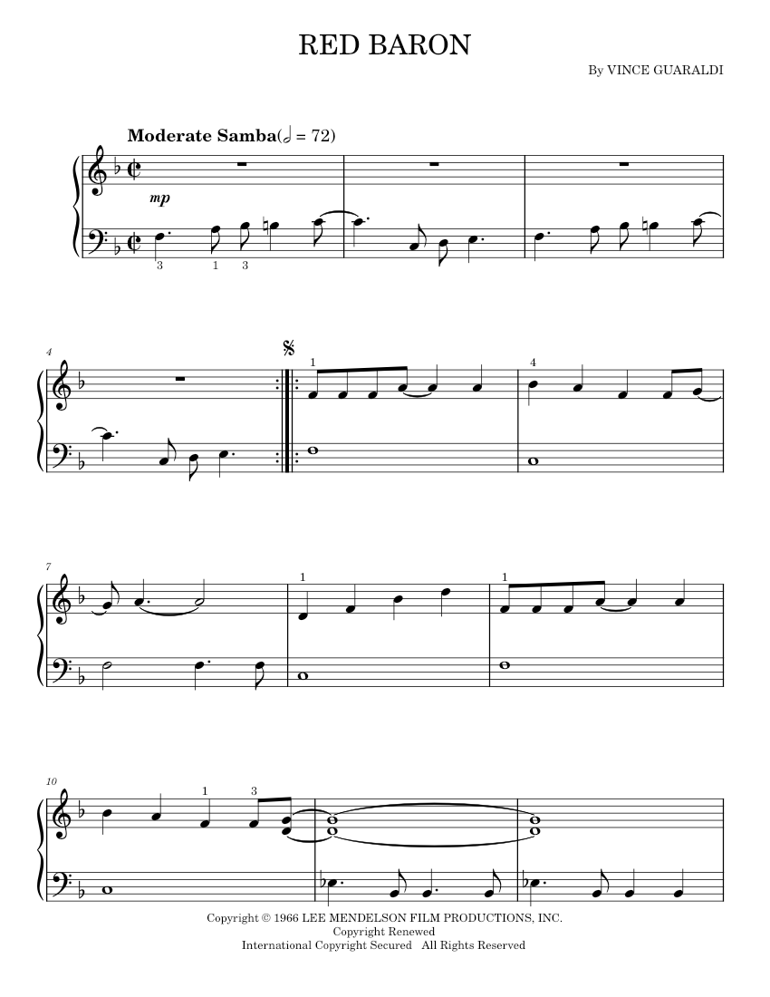 Play Official version of Red Baron sheet music by Vince Guaraldi for ...