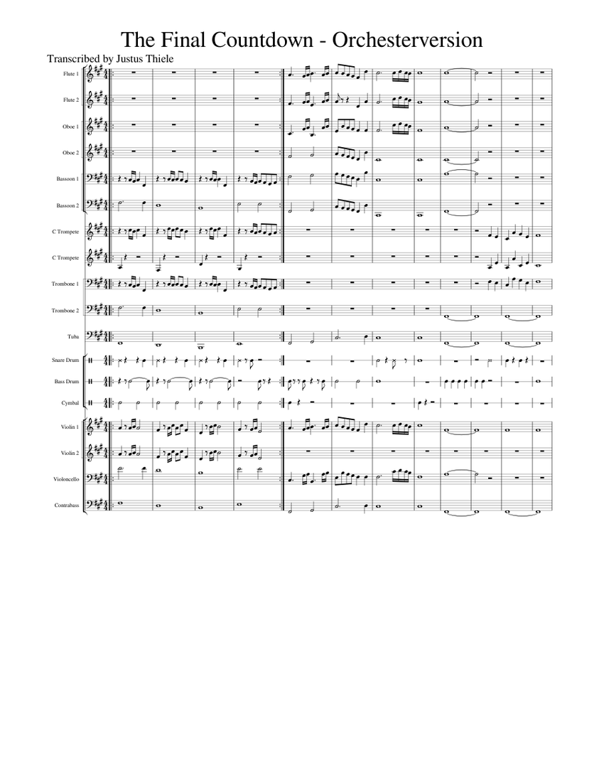 The Final Countdown Orchesterversion Sheet music for Trombone, Tuba ...