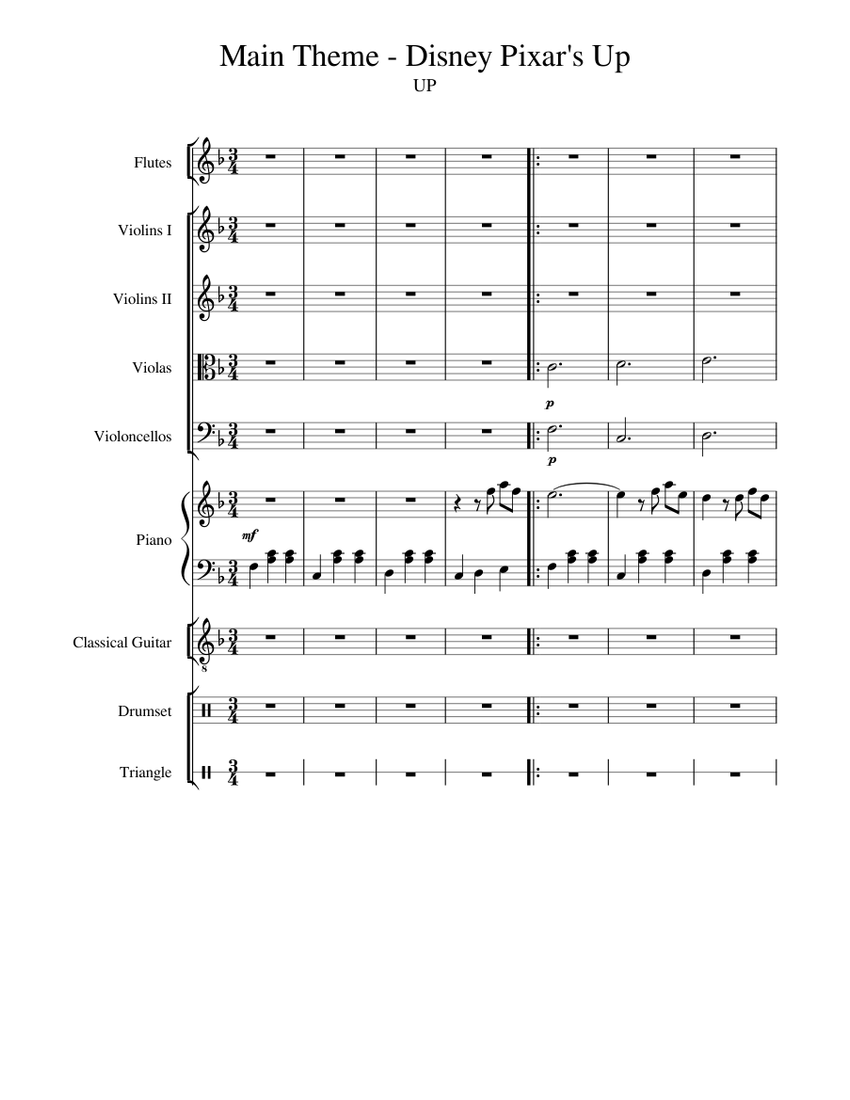 Main Theme - Disney Pixar's Up Sheet music for Piano, Flute, Crash ...