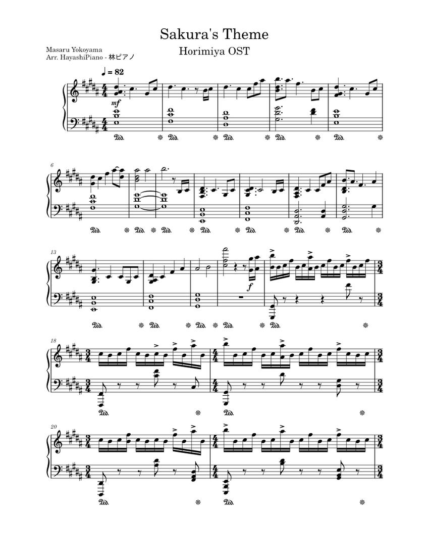 Horimiya - Sakura's Theme Sheet music for Piano (Solo) | Download and ...