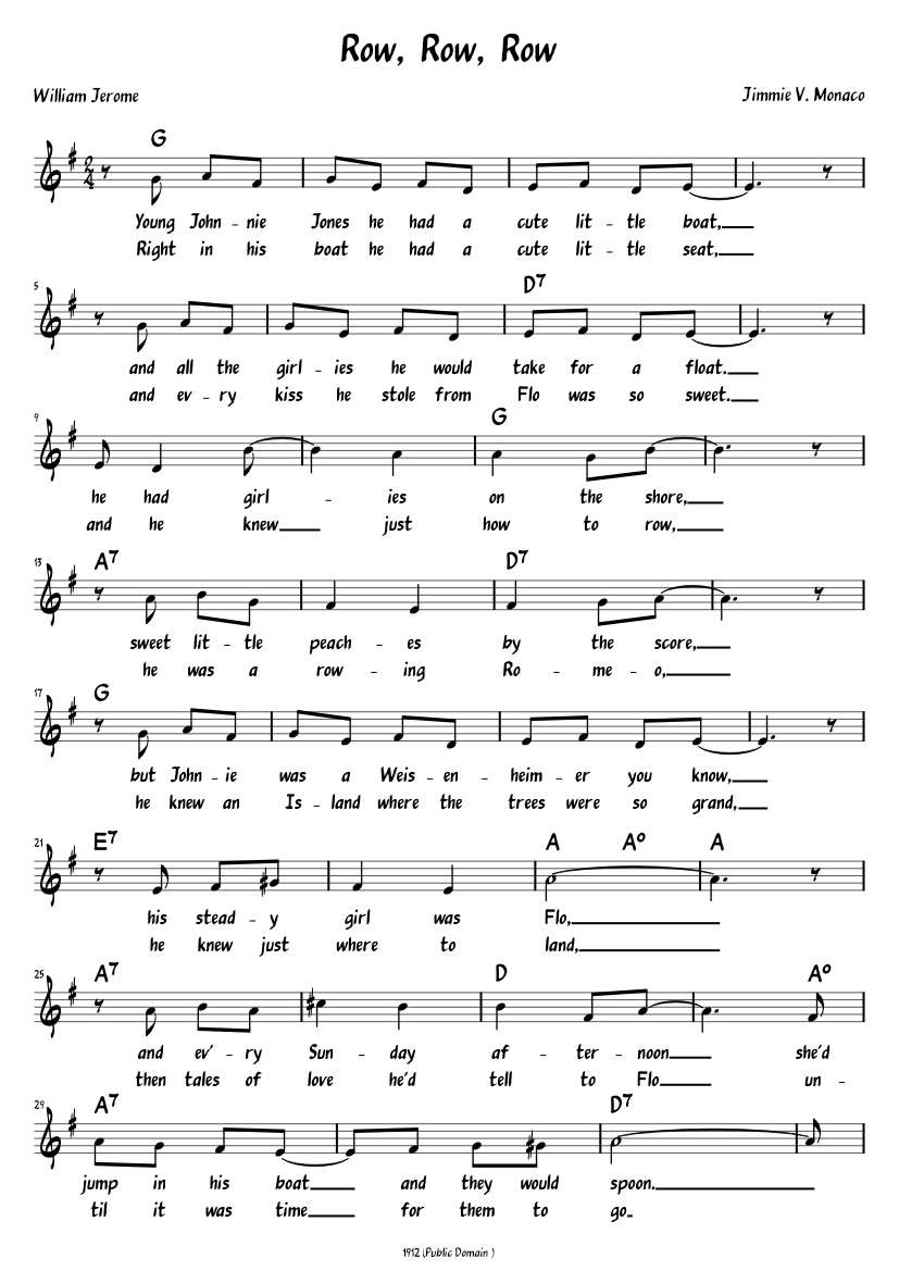 Row, Row, Row Sheet Music with Chords for Piano (Solo) Easy | MuseScore.com