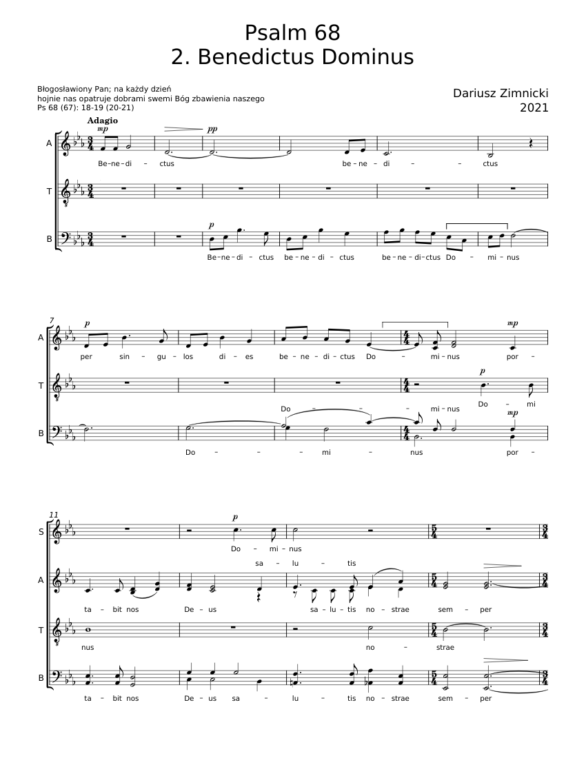 Benedictus Dominus - Dariusz Zimnicki Sheet music for Soprano, Alto ...