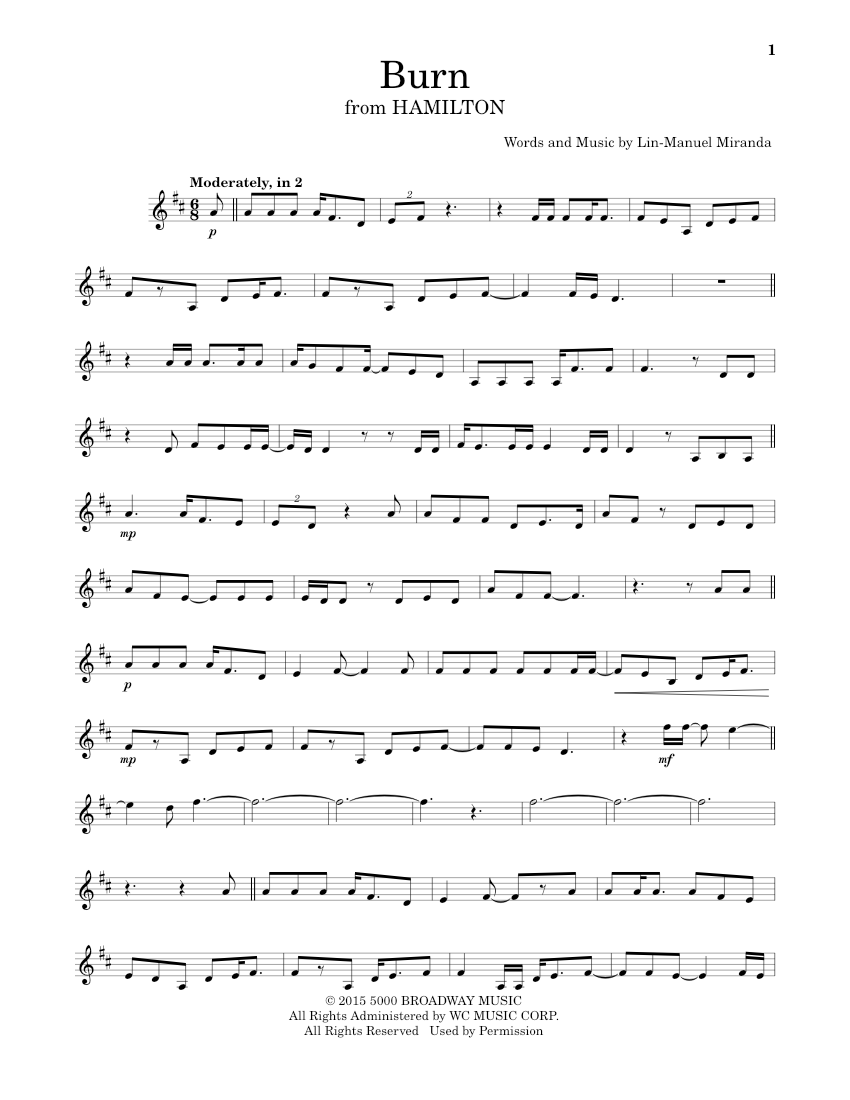 Play Official version of Burn sheet music by Lin-Manuel Miranda for ...