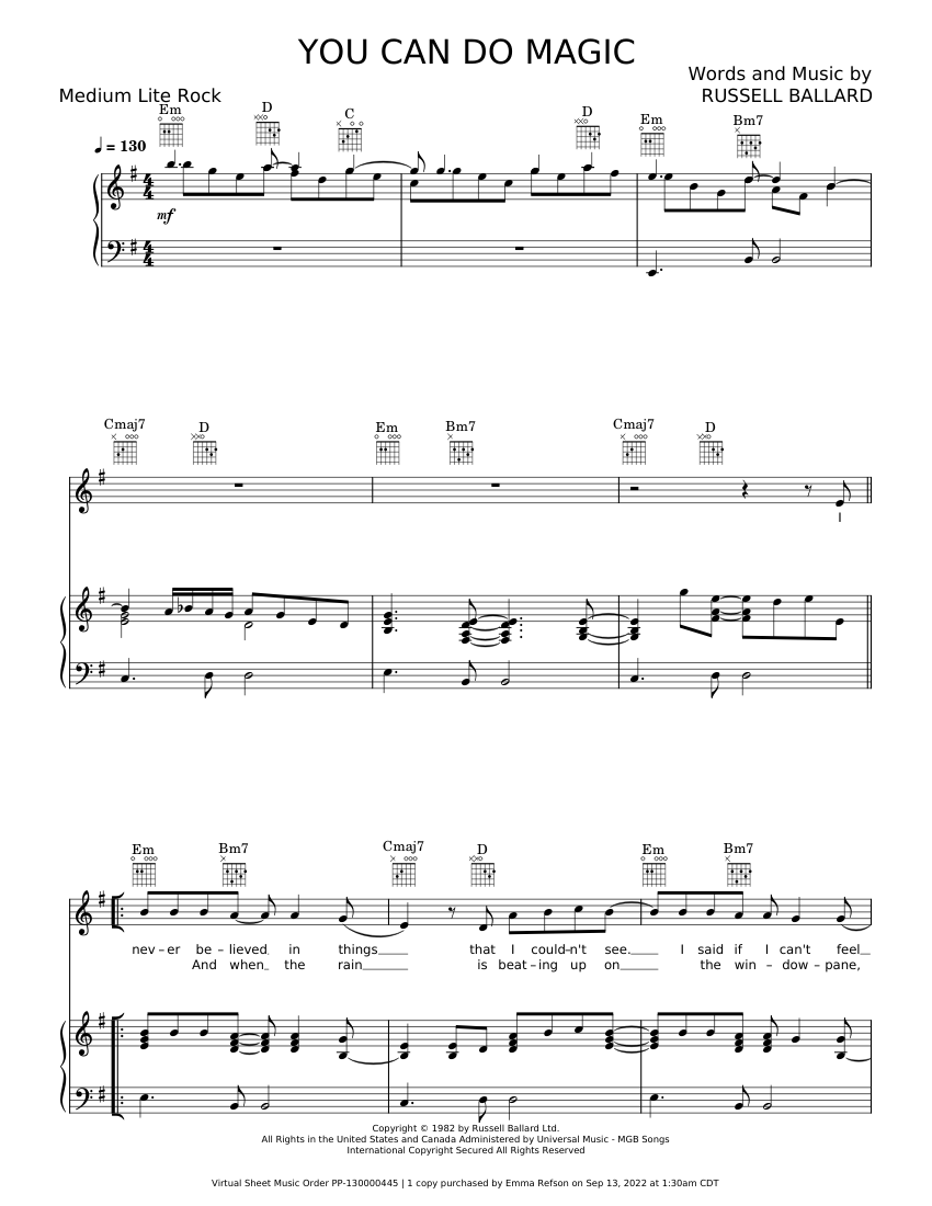 You Can Do Magic - America Sheet Music with Chords for Piano, Vocals ...