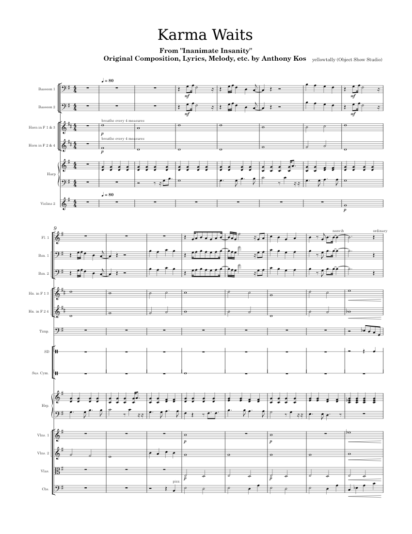 Karma Waits (Orchestral Arrangement) - Object Show Studio Sheet Music ...