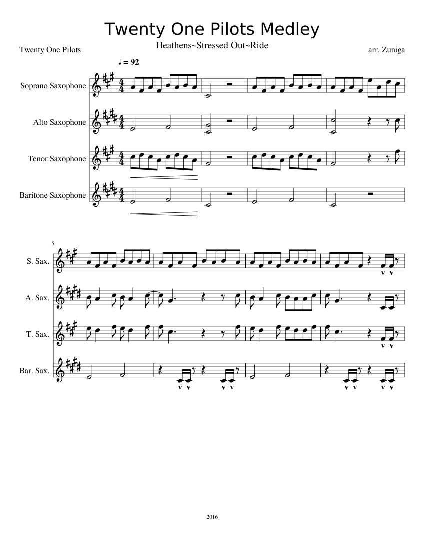 Twenty One Pilots Medley Sheet music for Saxophone alto, Saxophone ...