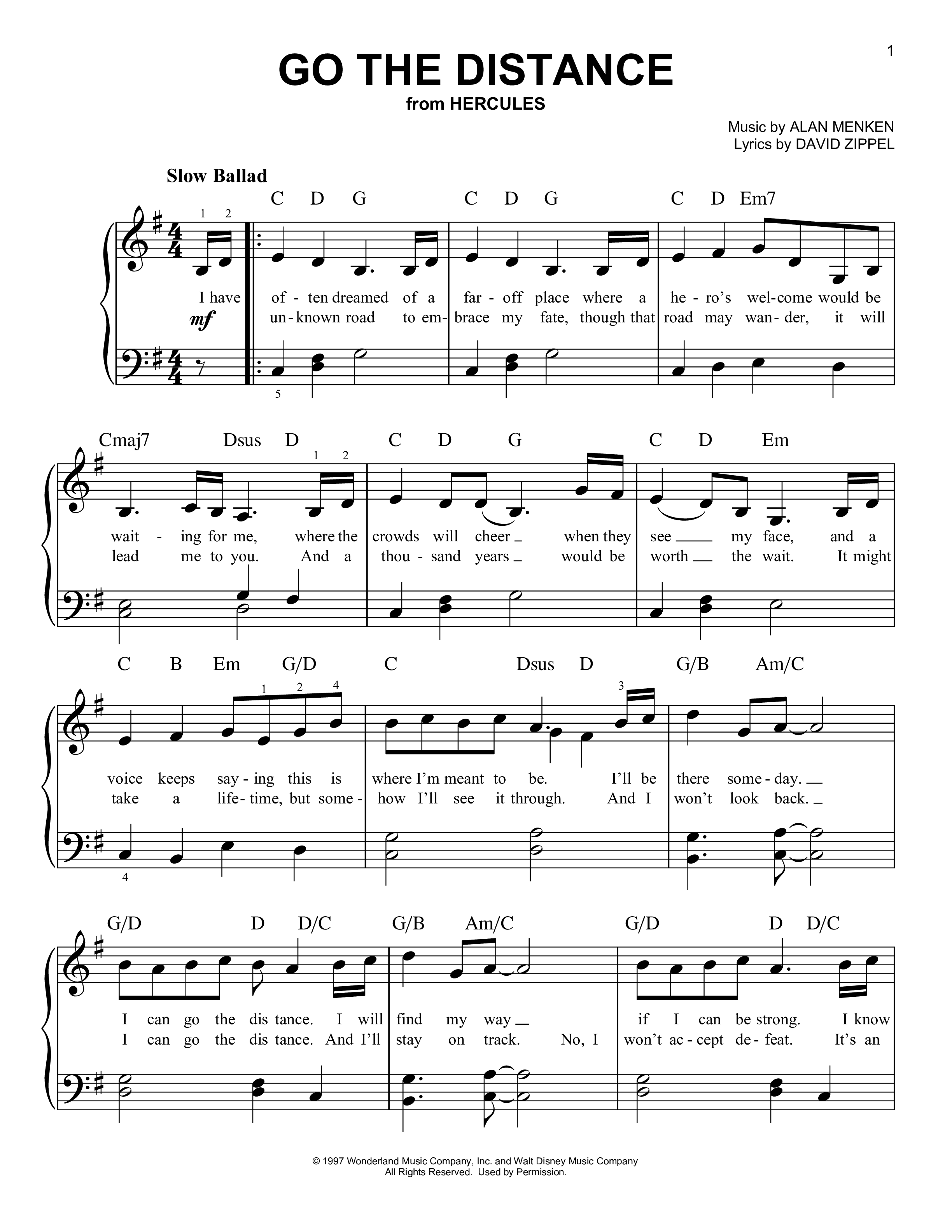 Play Official version of Go the distance Sheet Music by Michael Bolton ...