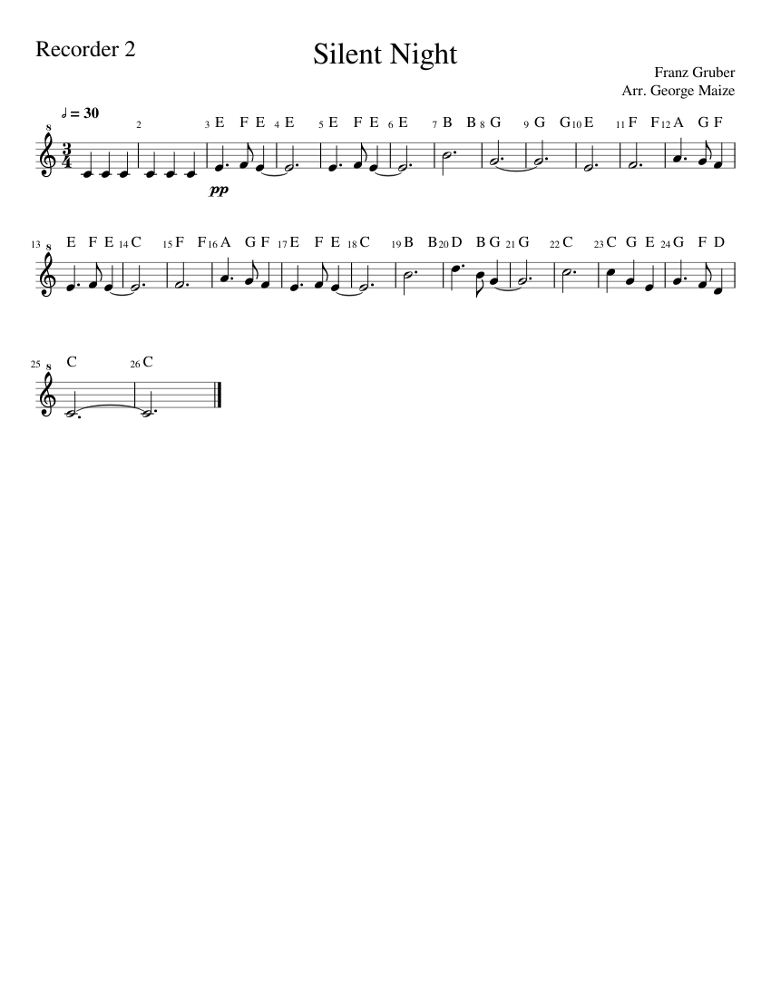 Silent Night Recorder 2 Sheet music for Recorder (Solo) | Musescore.com