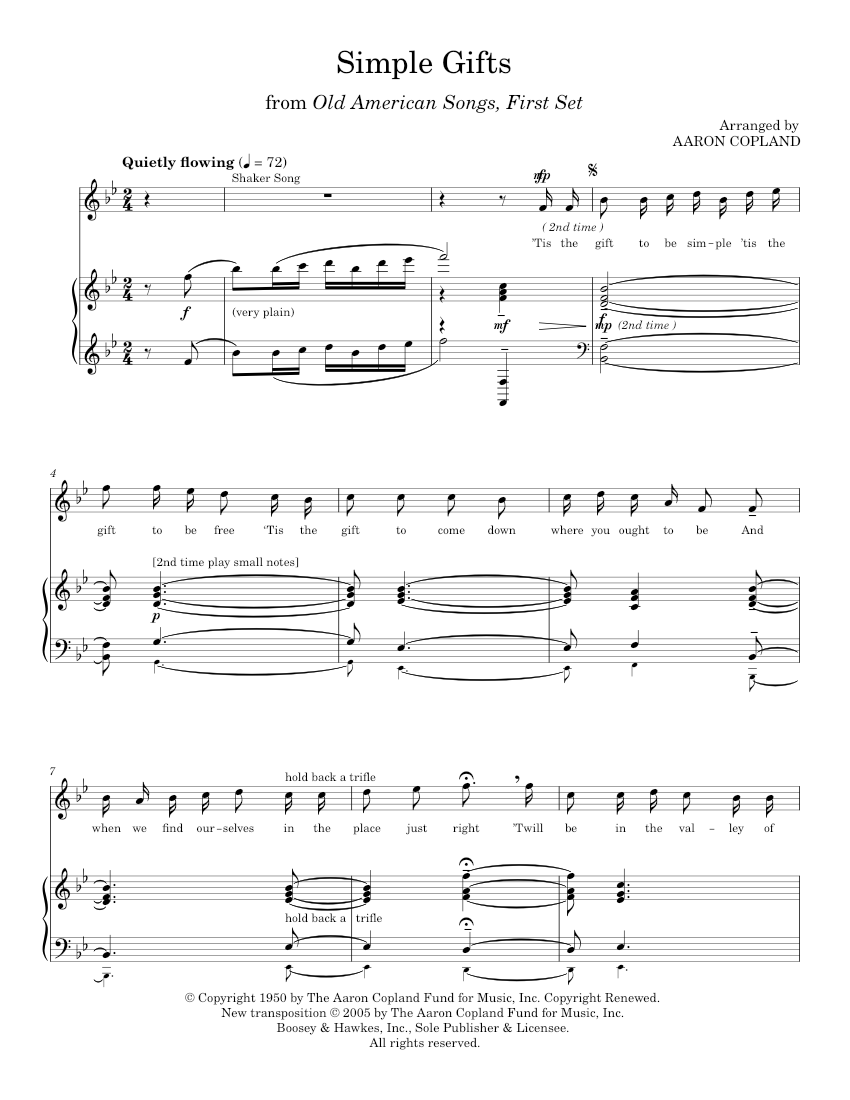 Play Official version of Simple Gifts Sheet Music by Aaron Copland for ...