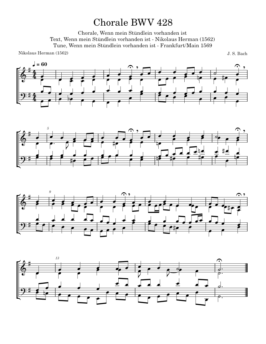 Chorale BWV 428 - Johann Sebastian Bach Sheet music for Synthesizer ...