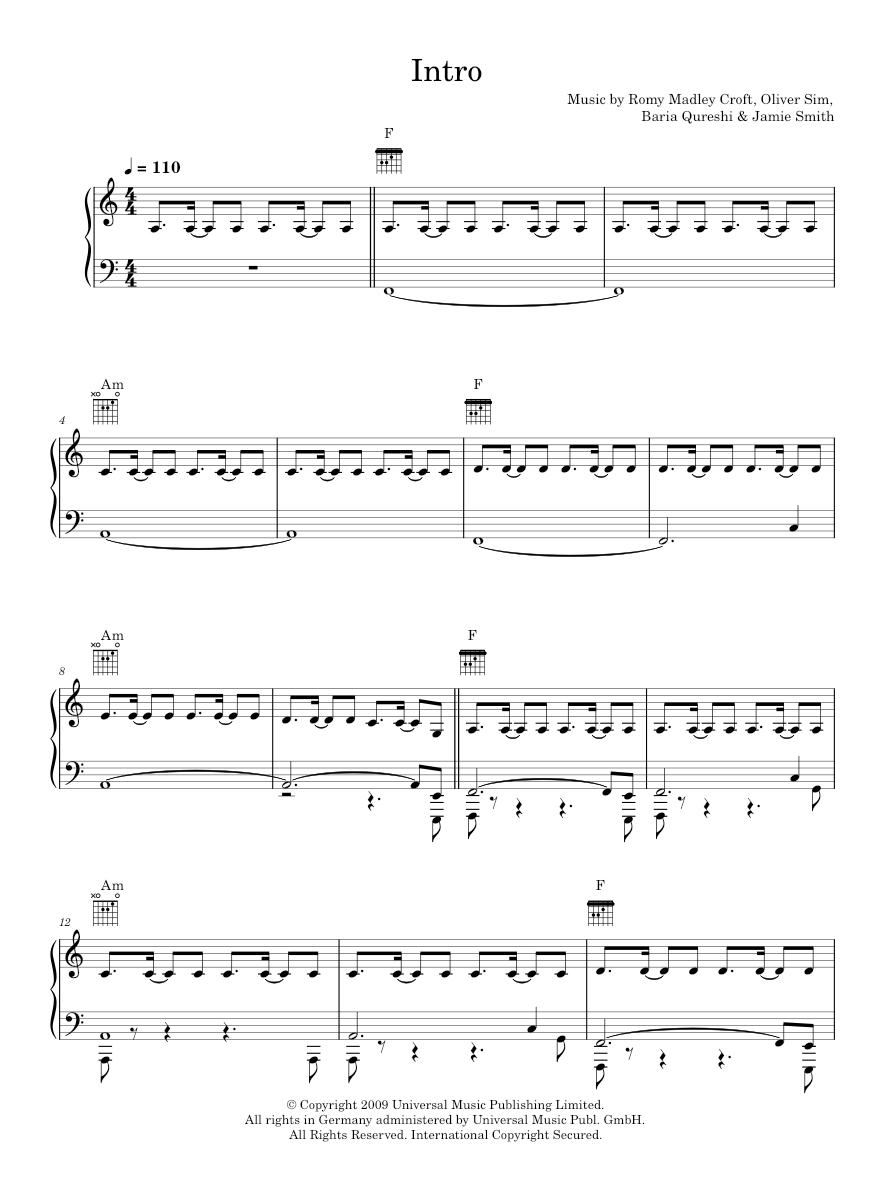 Play Official version of Intro Sheet Music by The xx for Piano, Vocals ...