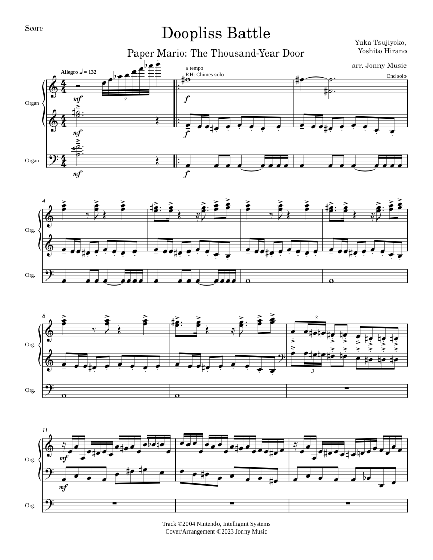 Doopliss Battle (Paper Mario The Thousand-Year Door) Organ Cover Sheet ...