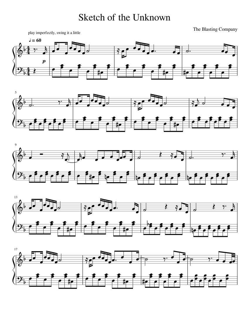 Sketch of the Unknown Piano Transcription – The Blasting Company Sketch ...