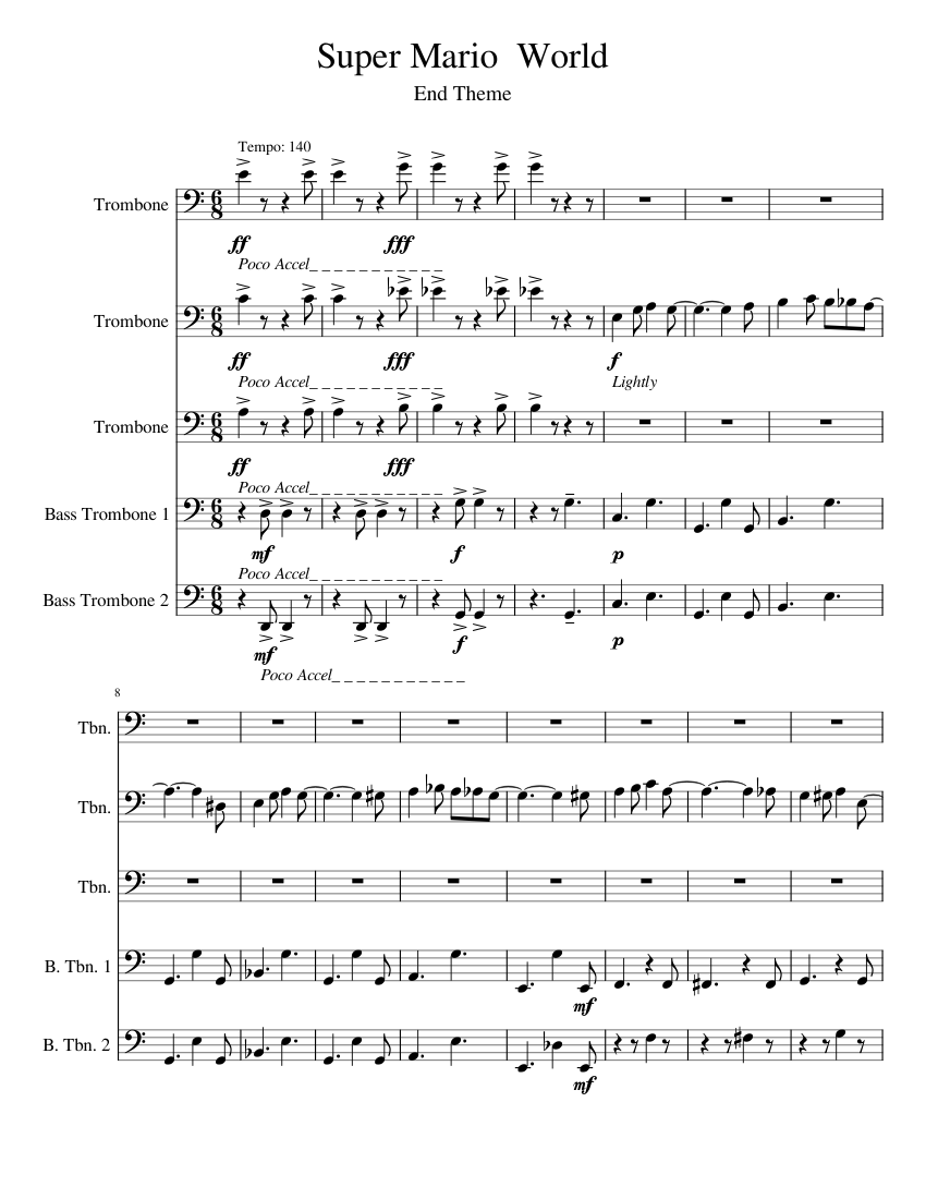 Super Mario World Sheet music for Trombone, Trombone bass (Brass ...