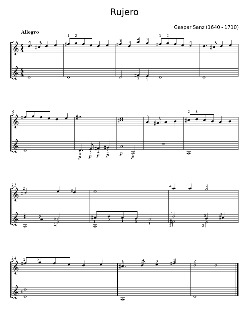Rujero - Gaspar Sanz Sheet music for Guitar (Mixed Duet) | Musescore.com