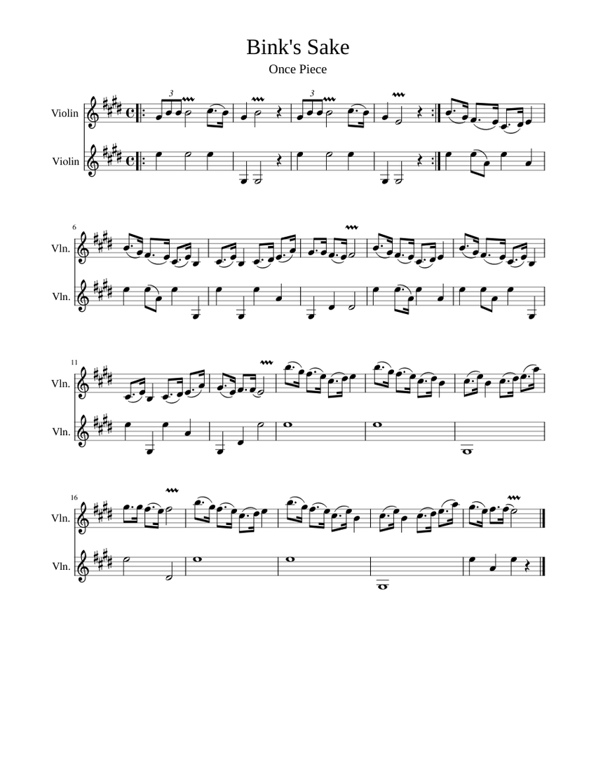 Bink's Sake Sheet music for Violin (String Duet) | Musescore.com