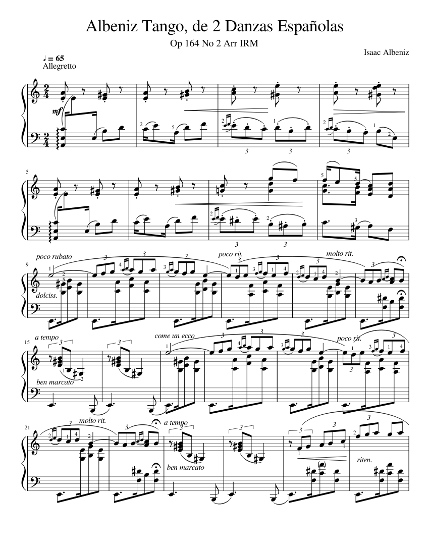 Albeniz Tango, from Two Spanish Dances Sheet music for Piano (Solo ...