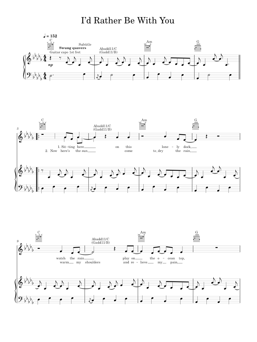 I'd Rather Be With You Sheet music for Piano, Vocals by Joshua Radin ...