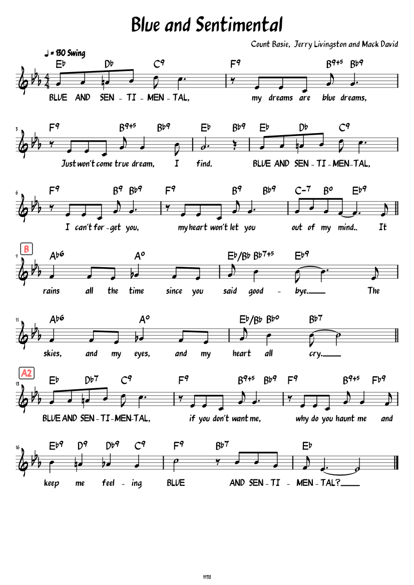 Blue and Sentimental (Lead sheet with lyrics ) Sheet Music with Chords ...