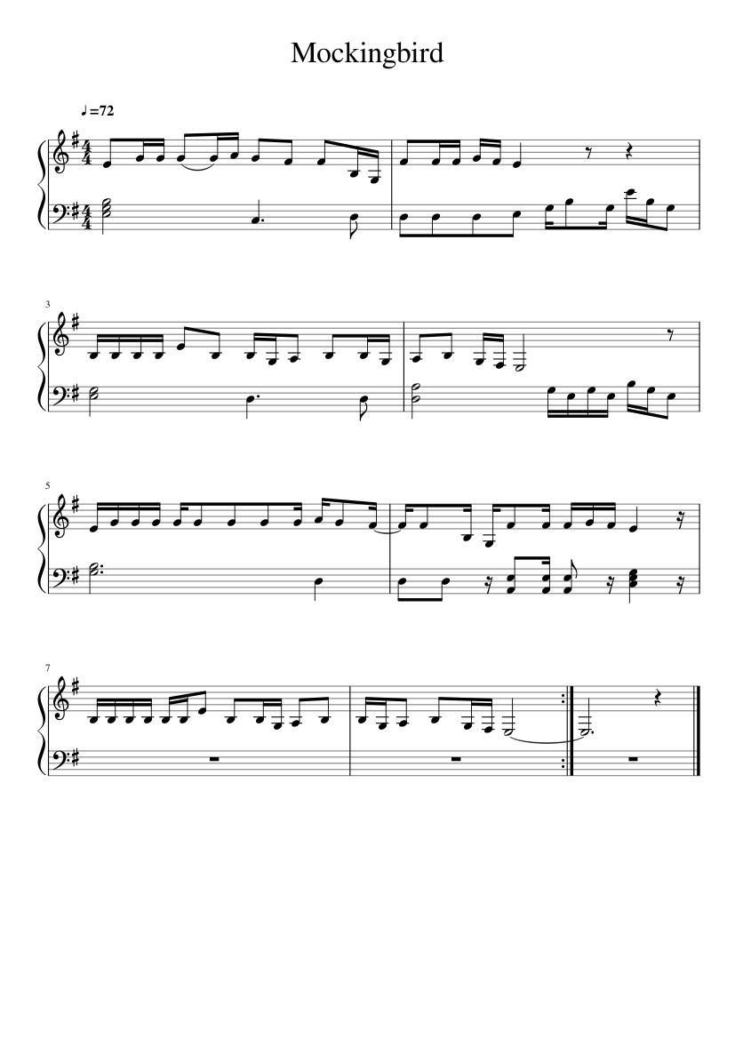 Mockingbird Sheet Music for Piano (Solo) Easy | MuseScore.com
