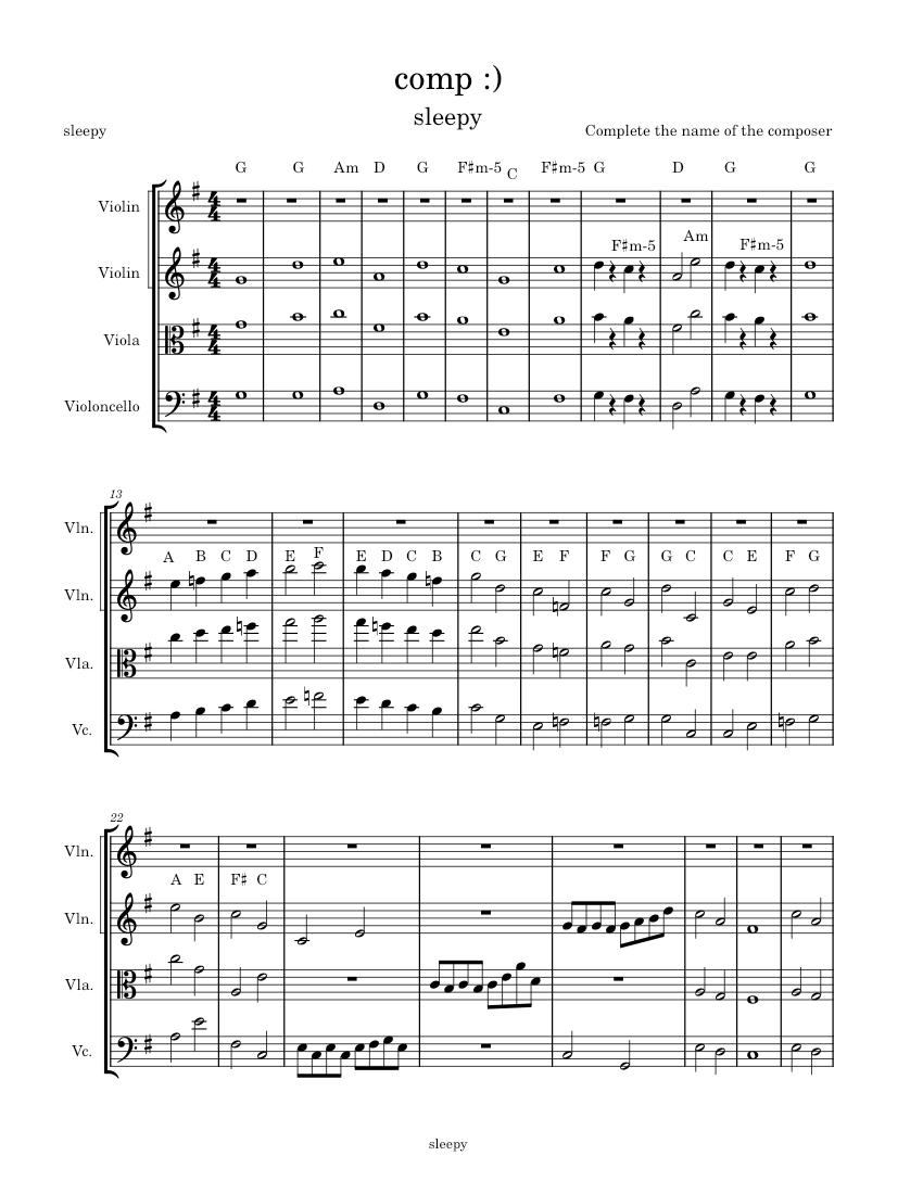 COMP V2 Sheet music for Violin, Viola, Cello (String Quartet ...
