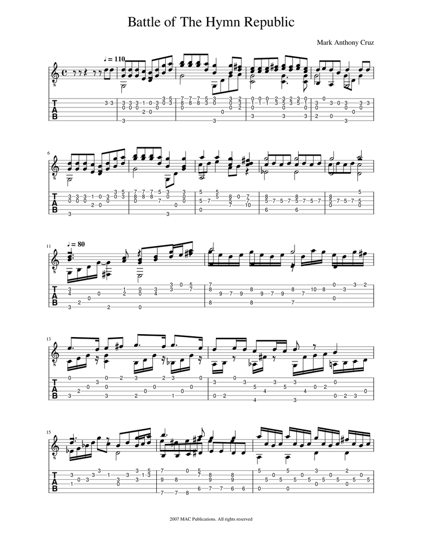 Battle of The Hymn Republic Sheet music for Guitar (Solo) | Musescore.com