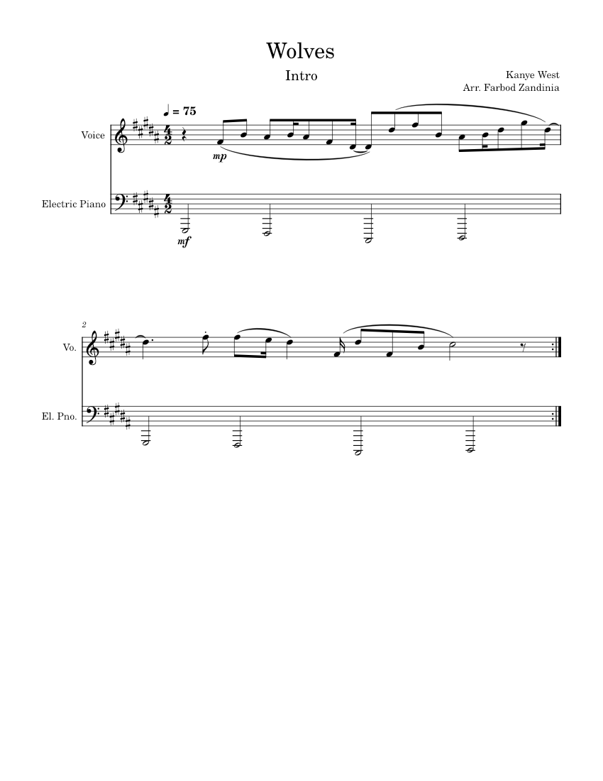 Kanye West - Wolves | Intro Sheet Music for Piano, Voice (other) (Piano ...