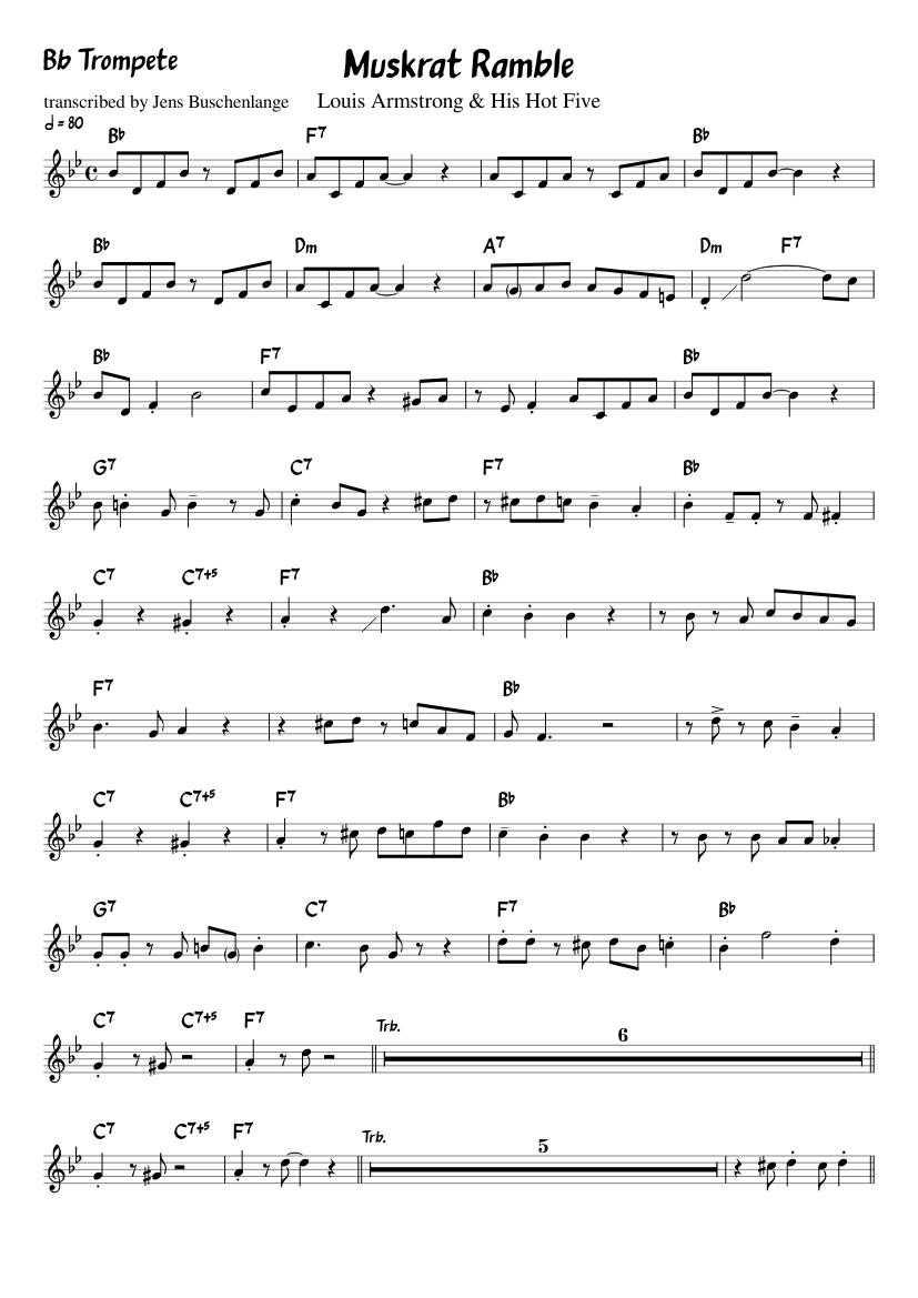 Muskrat Ramble Sheet Music with Chords for Trumpet in b-flat (Solo ...
