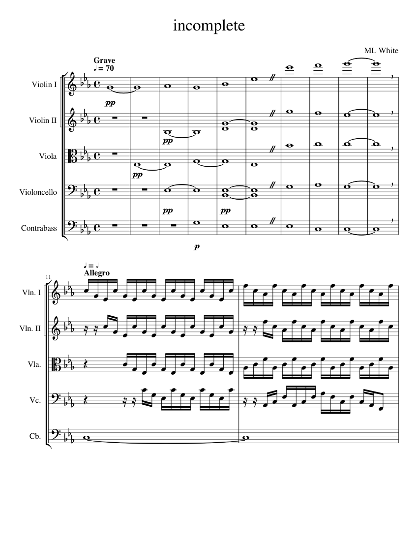 incomplete Sheet music for Contrabass, Violin, Viola, Cello (String ...