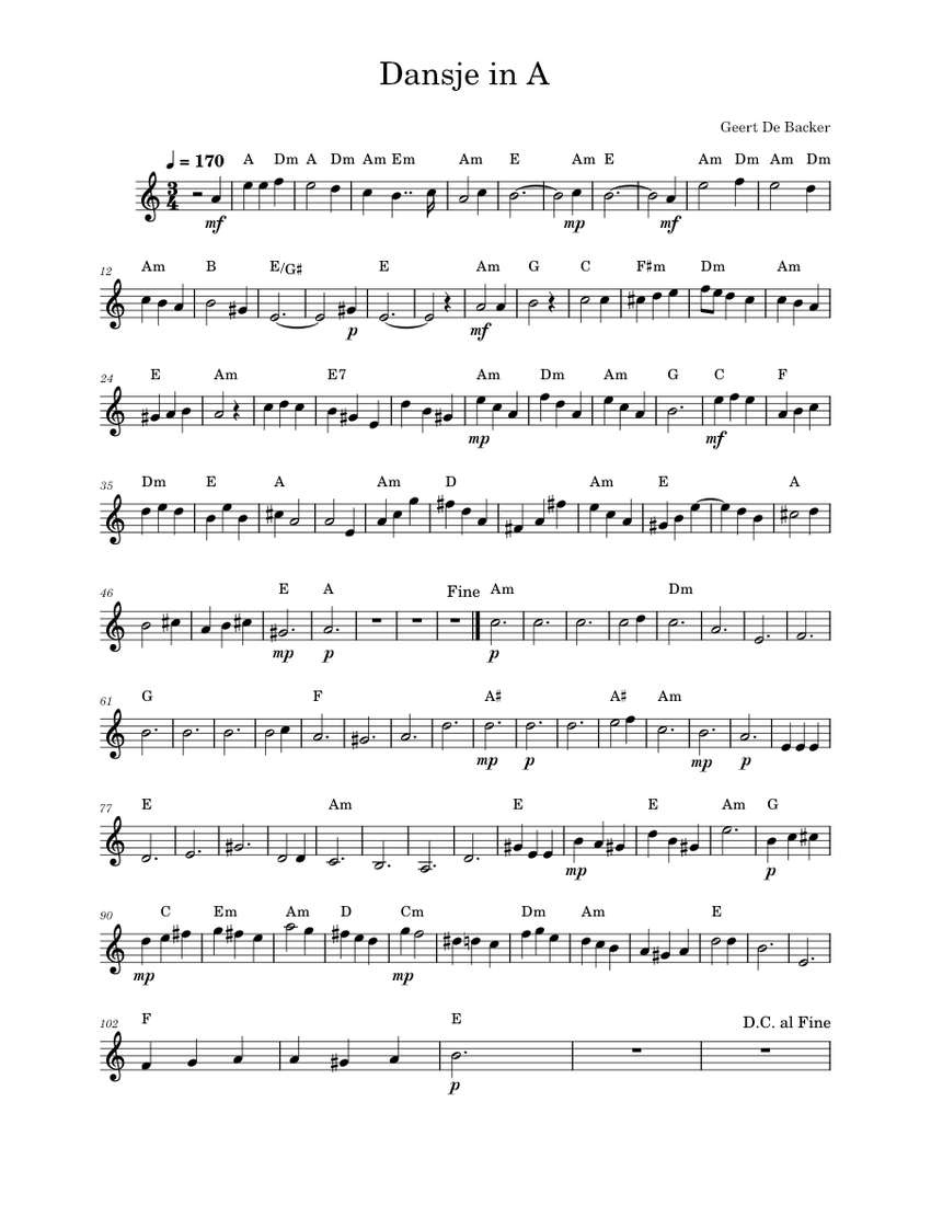 Dansje in A - Geert De Backer - piano tutorial