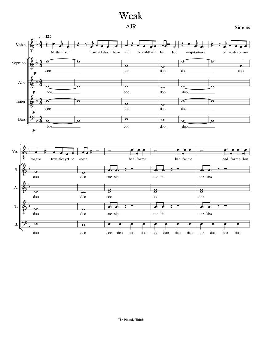 Weak - AJR Sheet music for Soprano, Alto, Tenor, Bass voice & more ...