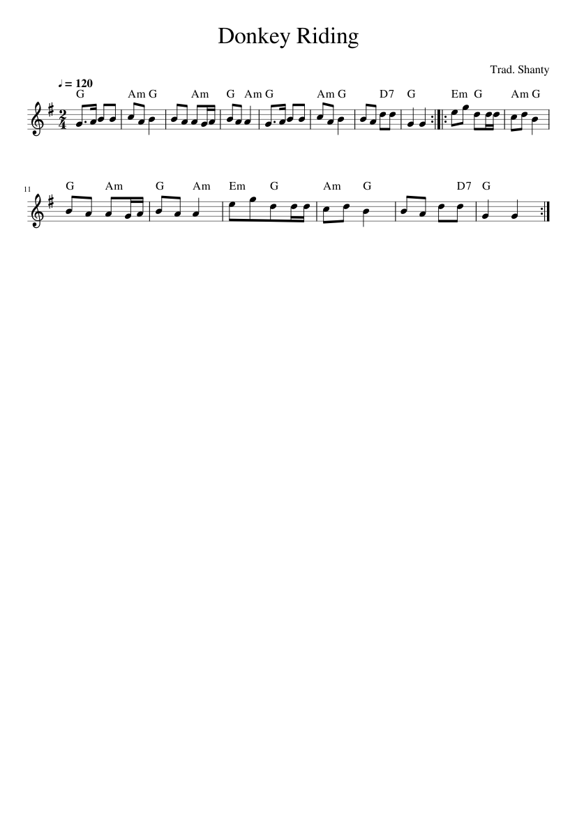 Traditional music - Donkey Riding Sheet music for Piano (Solo) Easy ...