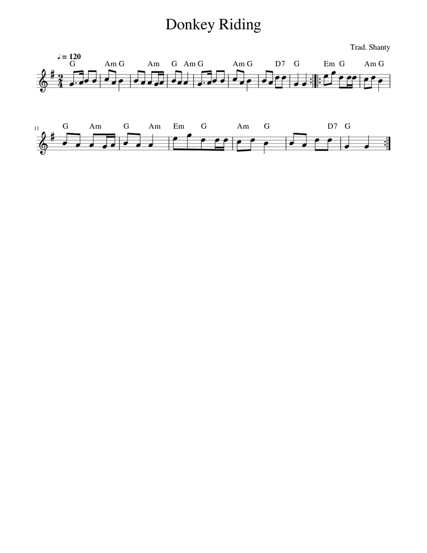 Traditional music - Donkey Riding Sheet music for Piano (Solo) Easy ...