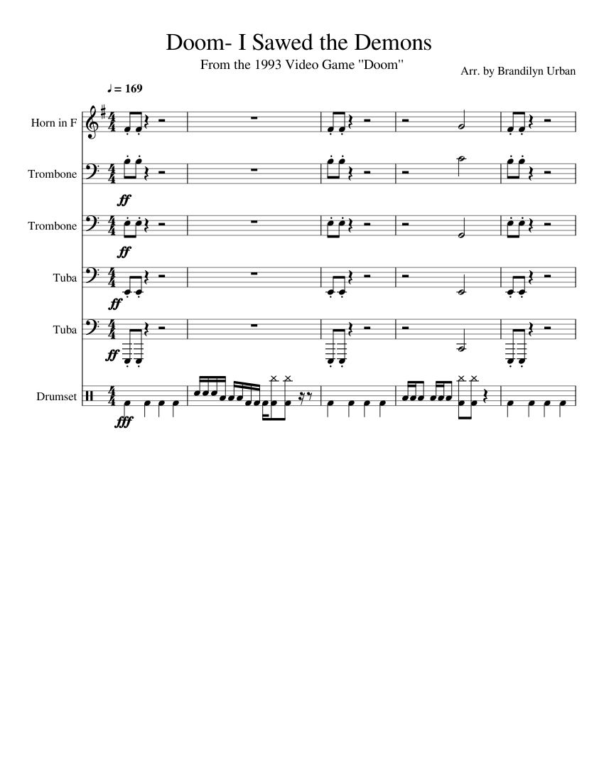 Doom- E2M1-I Sawed the Demons Sheet music for Trombone, Tuba, French ...