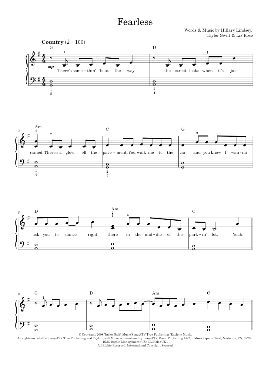 fearless Sheet music for Piano by Taylor Swift Official | MuseScore.com