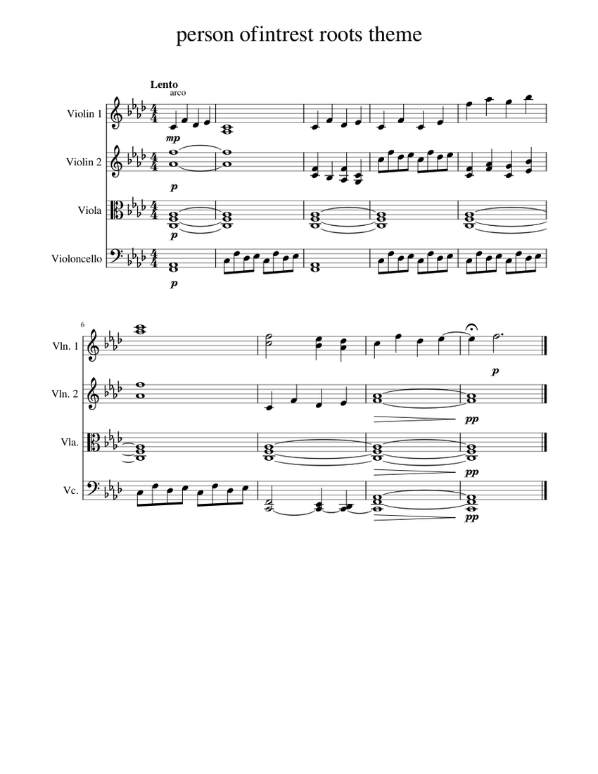 person of intrest roots theme Sheet music for Violin, Viola, Cello ...